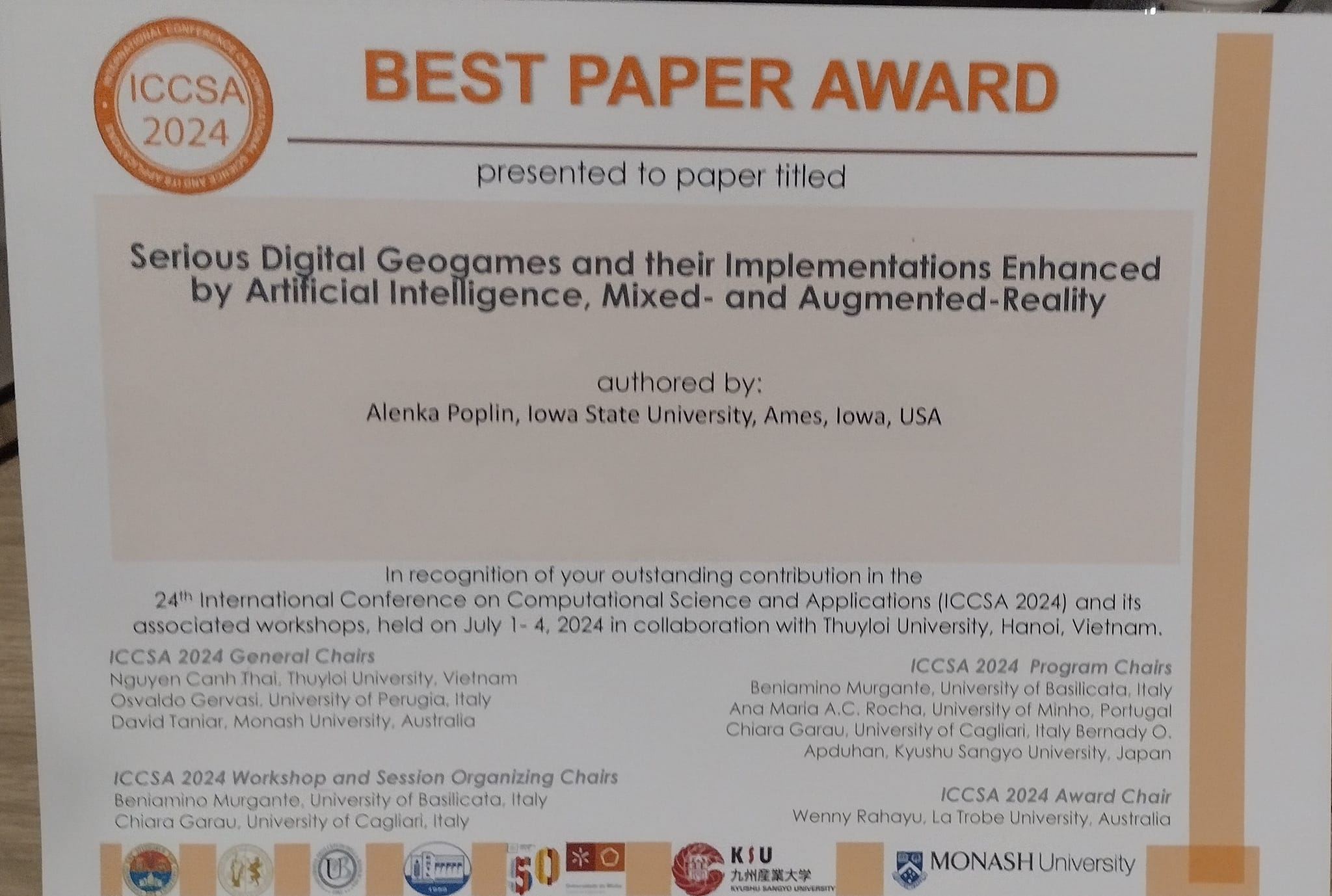 Best Paper Award – Geogames Lab